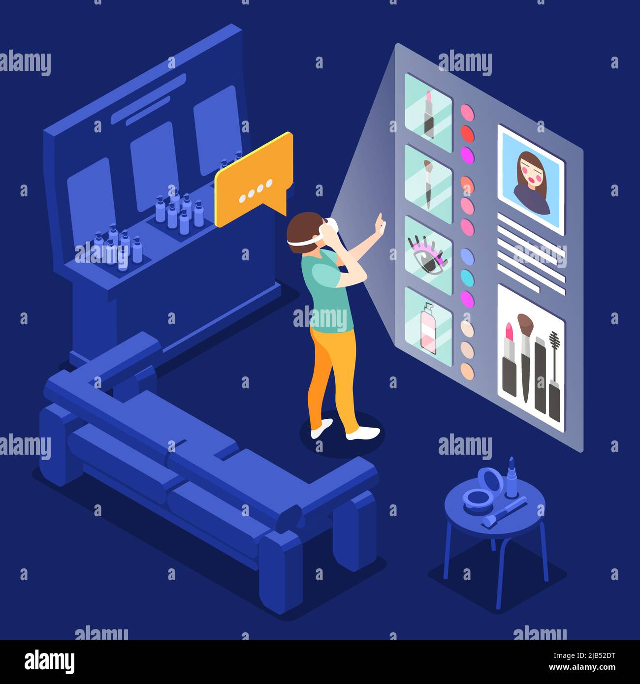 Virtual makeup composition with fashion store furniture and woman ...