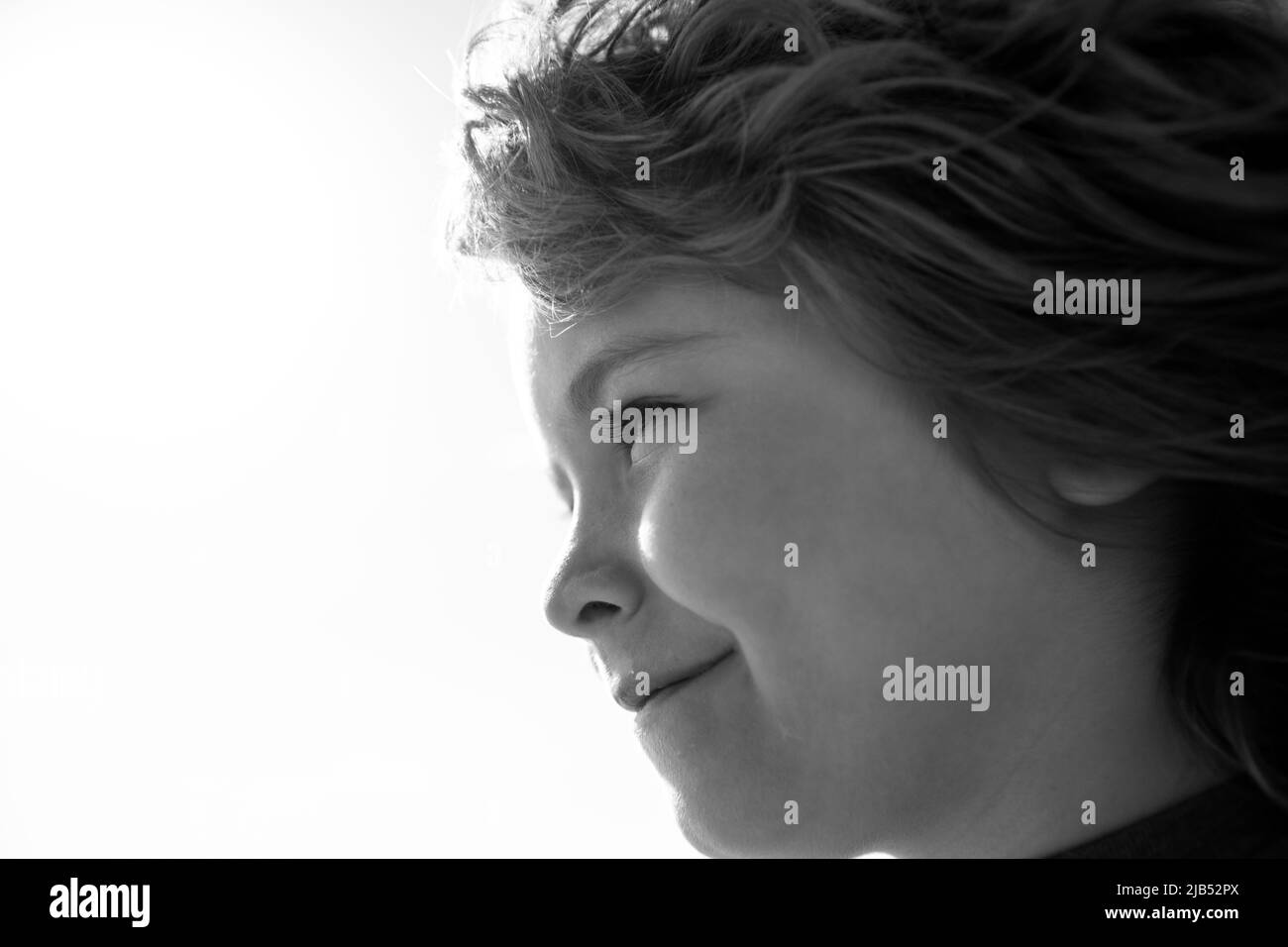 Portrait of little boy. Concept of kids profile face close-up. Head ...