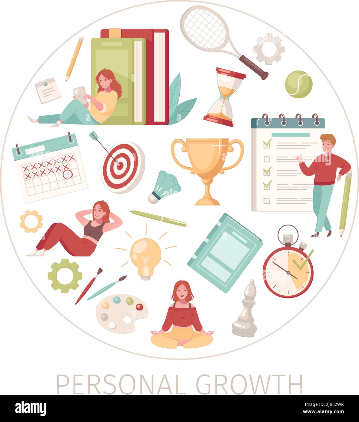 Personal growth self development round composition with isolated icons ...