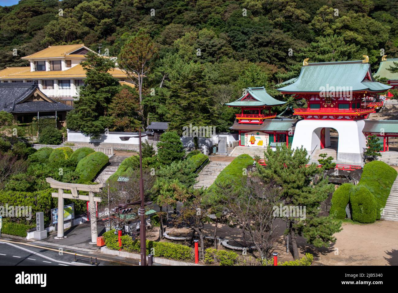 Akama Shrine from high angle view. It is Shinto shrine dedicated to a ...