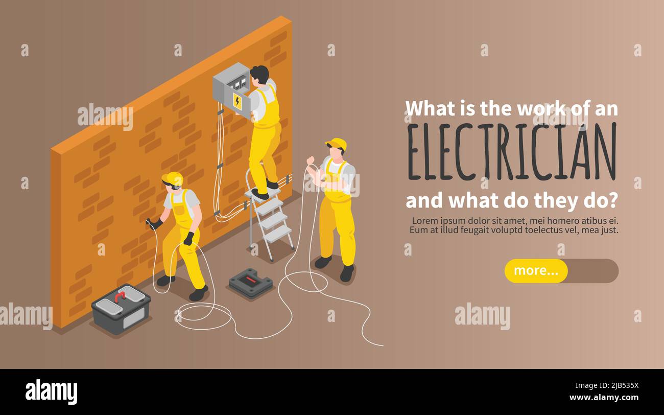 Electrician isometric poster with equipment work and service symbols ...