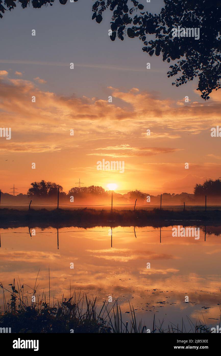 Small Pond and Field at sunrise. High quality photo Stock Photo - Alamy
