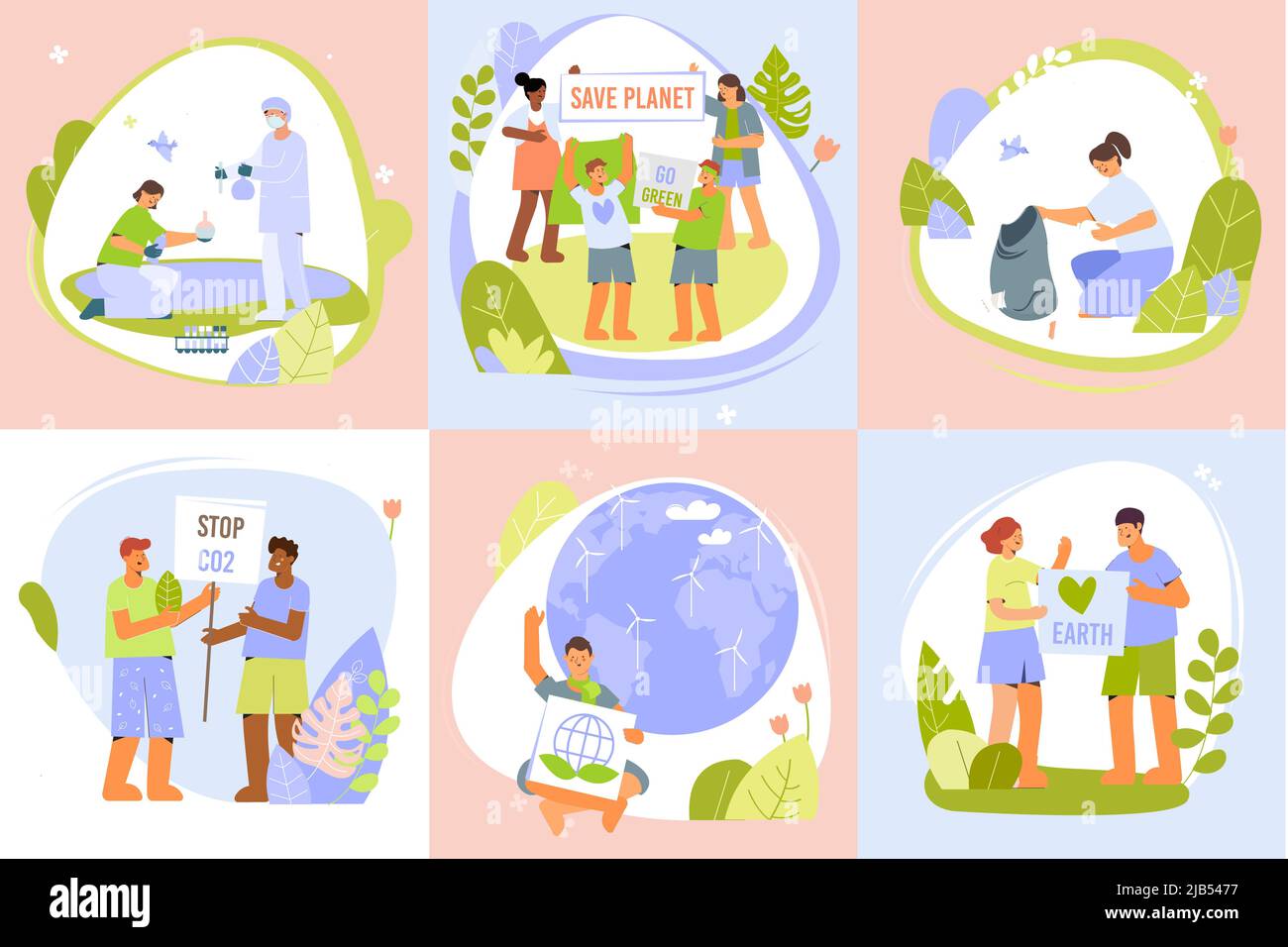 Environmental protection design concept with set of six save earth ...