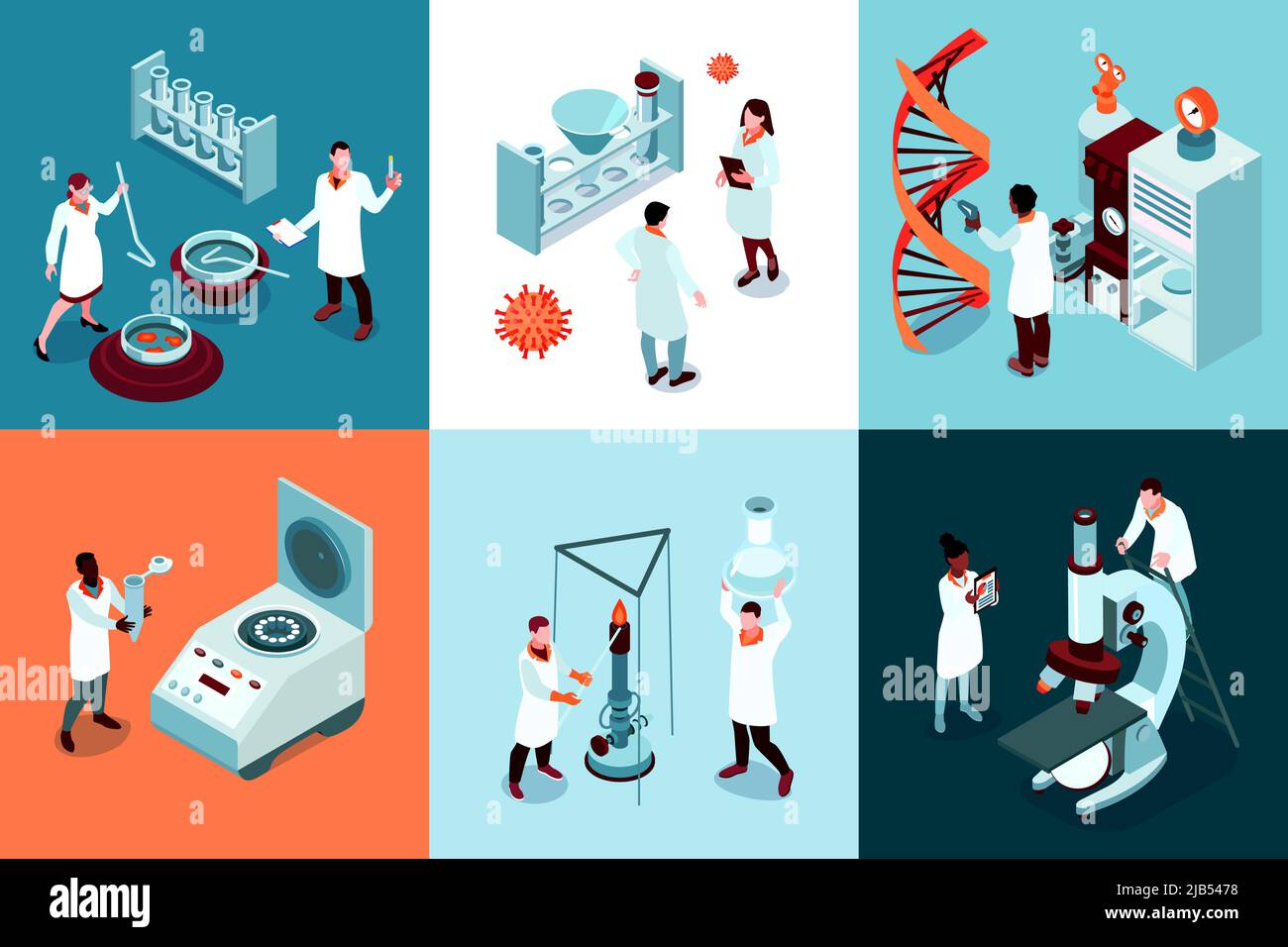 Isometric science laboratory design concept with set of square ...