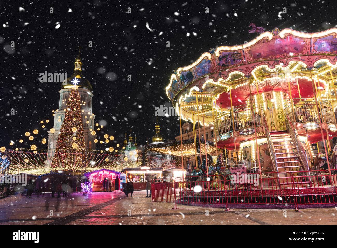 2022 Main Christmas tree of Ukraine lit up in Kyiv Ukraine. Winter ...