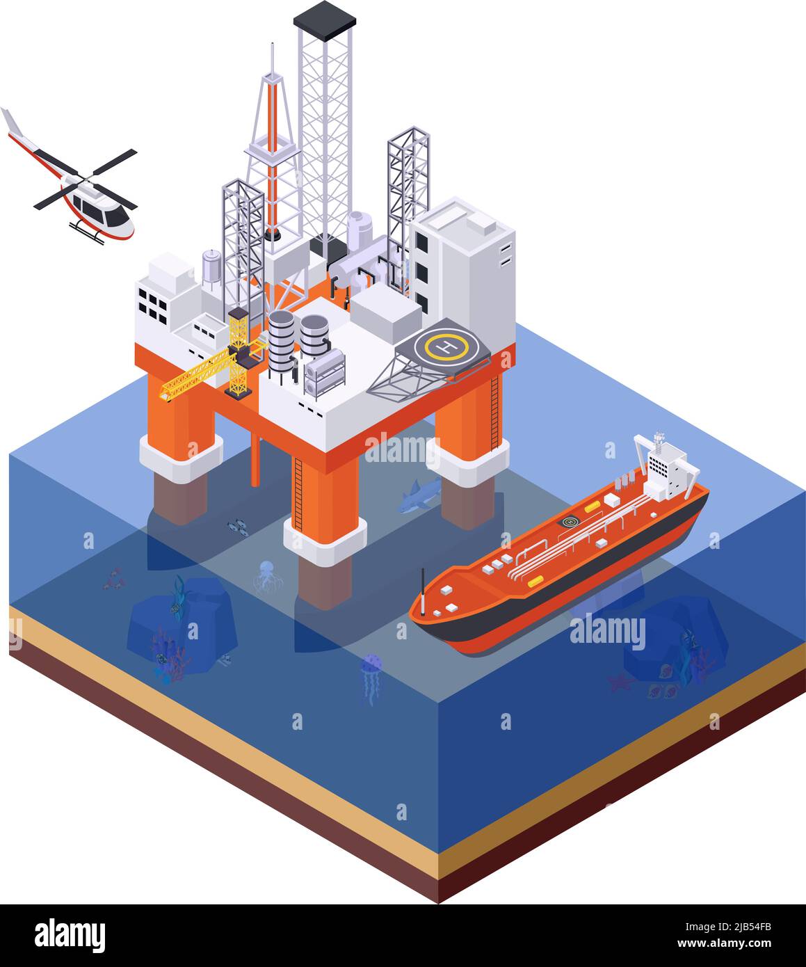 Oil petroleum industry isometric composition with view of offshore ...