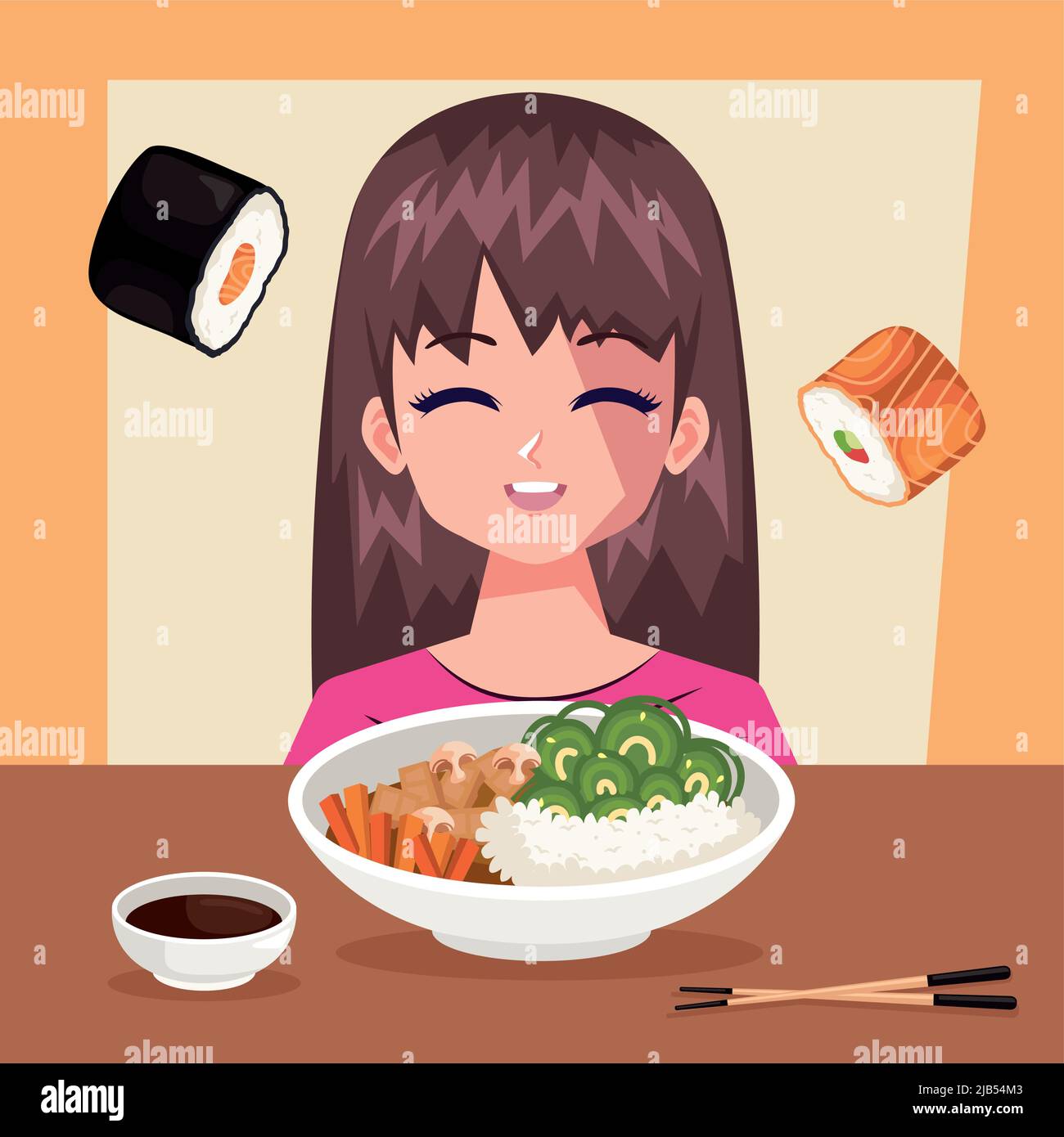 Woman eating sushi Stock Vector Images - Alamy