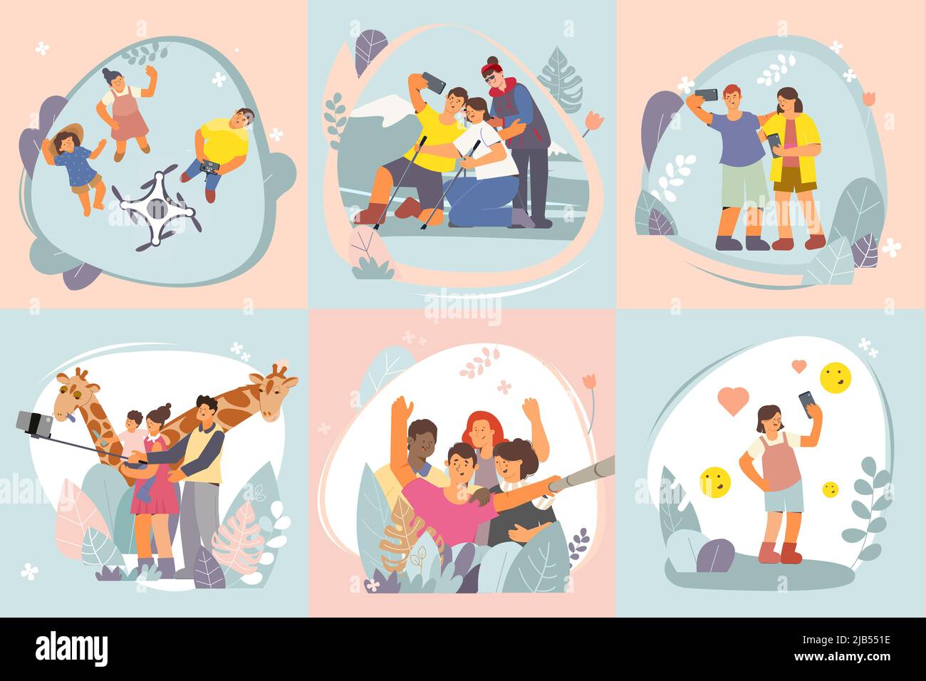 Set of color compositions showing how to take a selfie flat vector ...