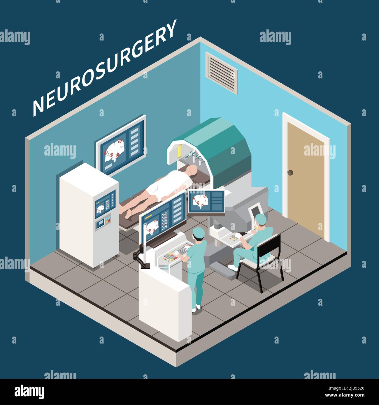 Robotic surgery isometric concept with medical neurosurgery symbols ...