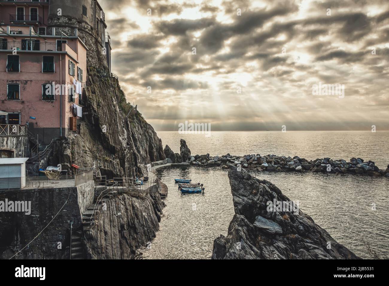 The best panorama of Italy. Manarolla. Ligurian coast. Cinque Terre ...