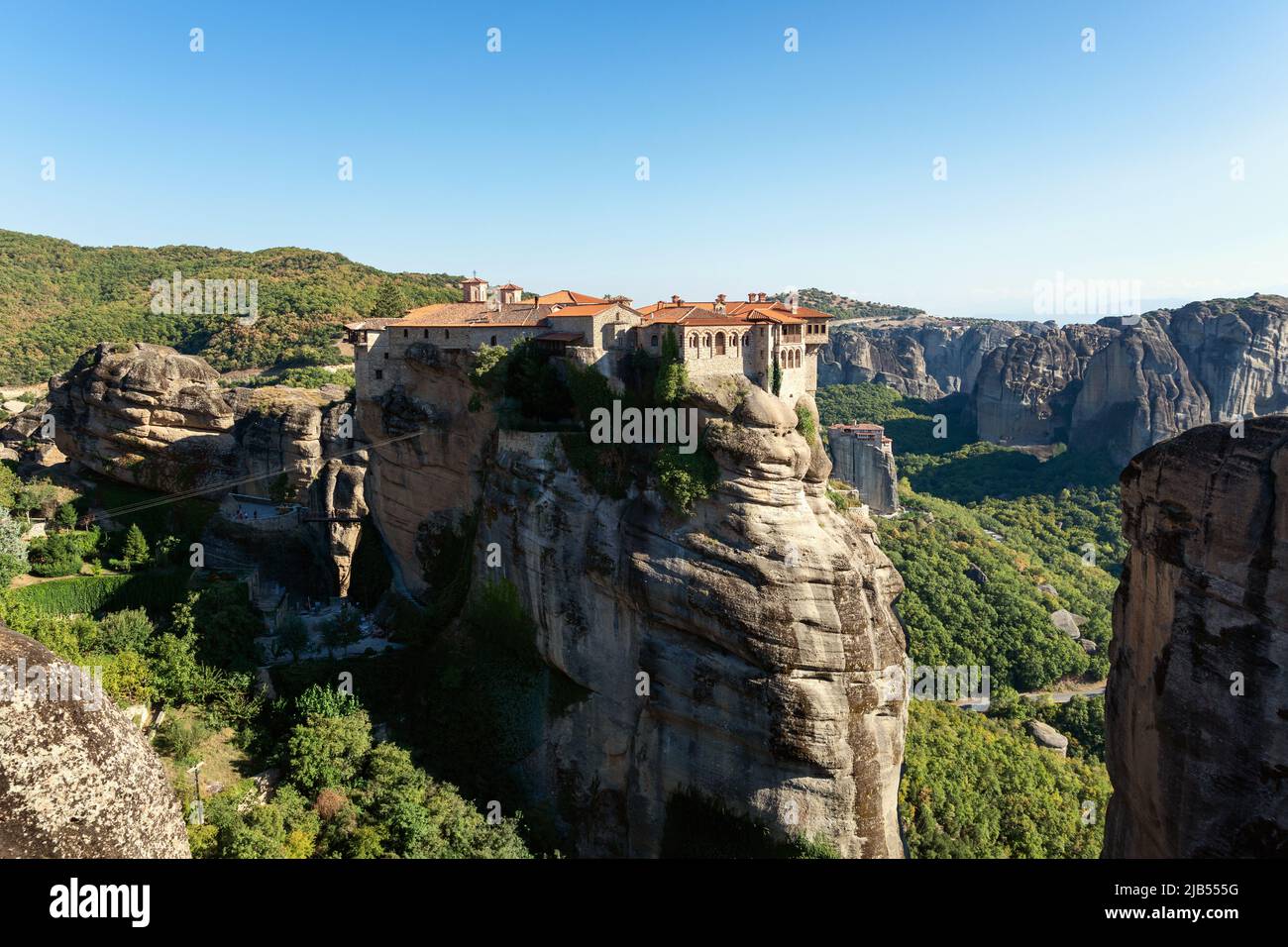 panorama of Meteora orthodox churches on the tops of rocks, monasteries ...