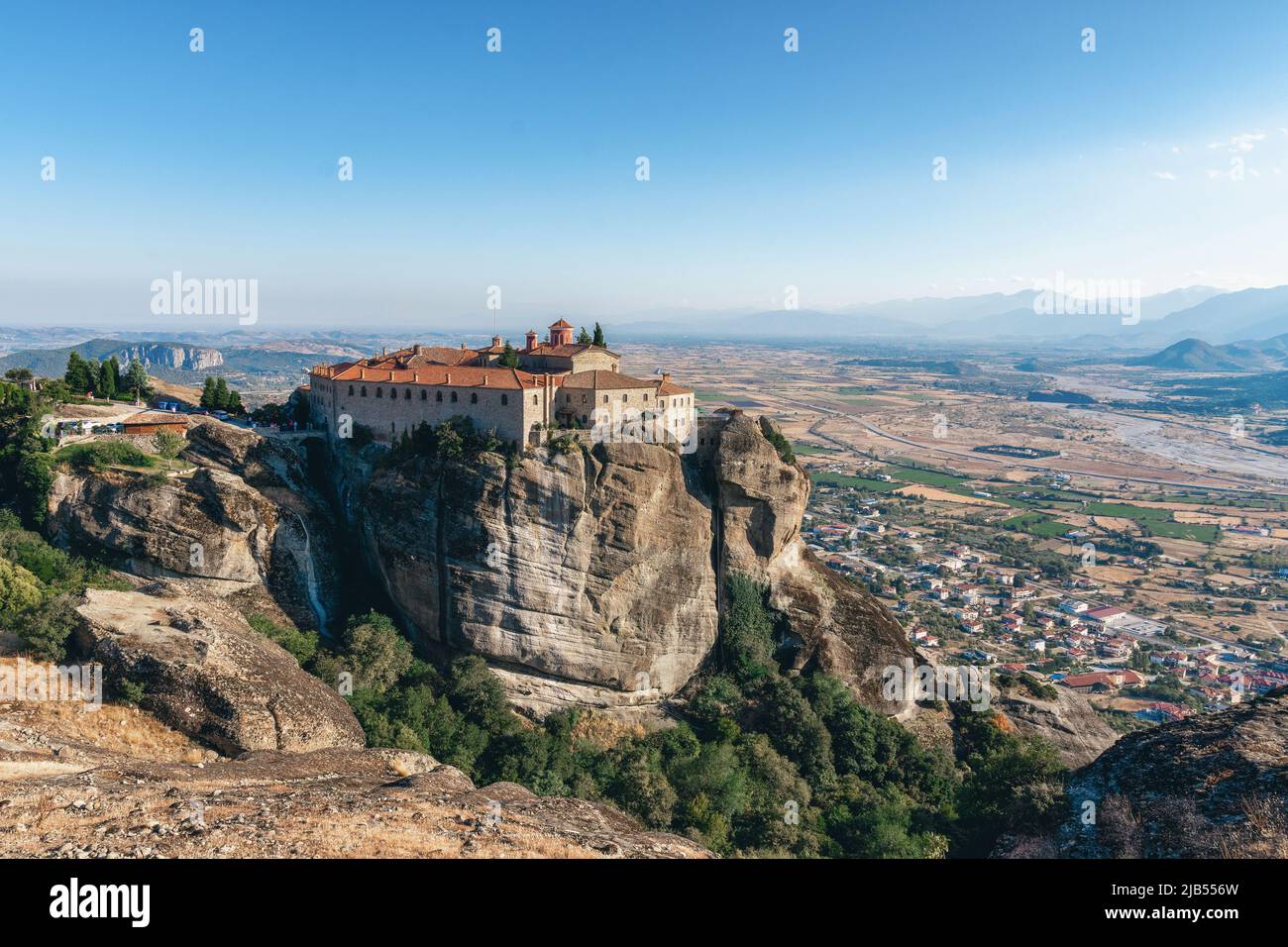 panorama of Meteora orthodox churches on the tops of rocks, monasteries ...