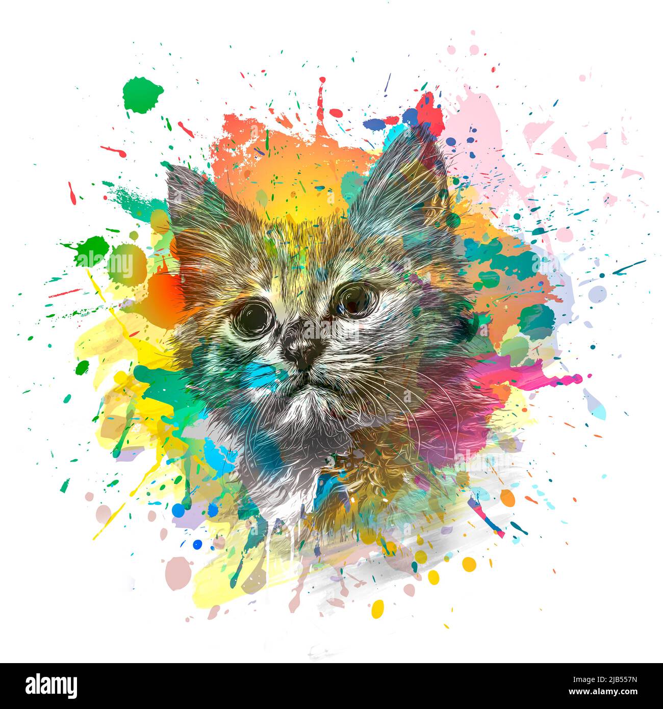 abstract colorful cat muzzle illustration, graphic design concept color ...