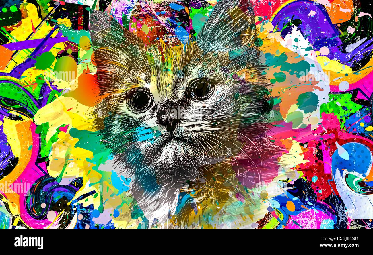abstract colorful cat muzzle illustration, graphic design concept color ...