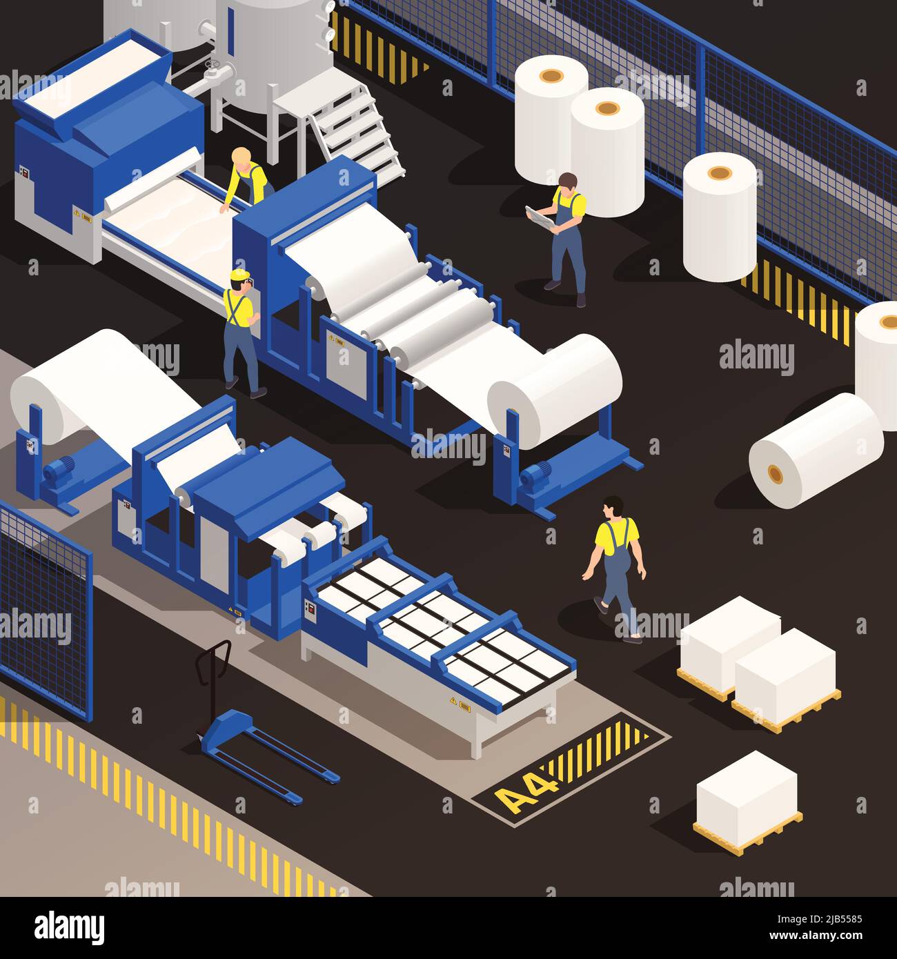 Paper production isometric colored composition with factory employees ...