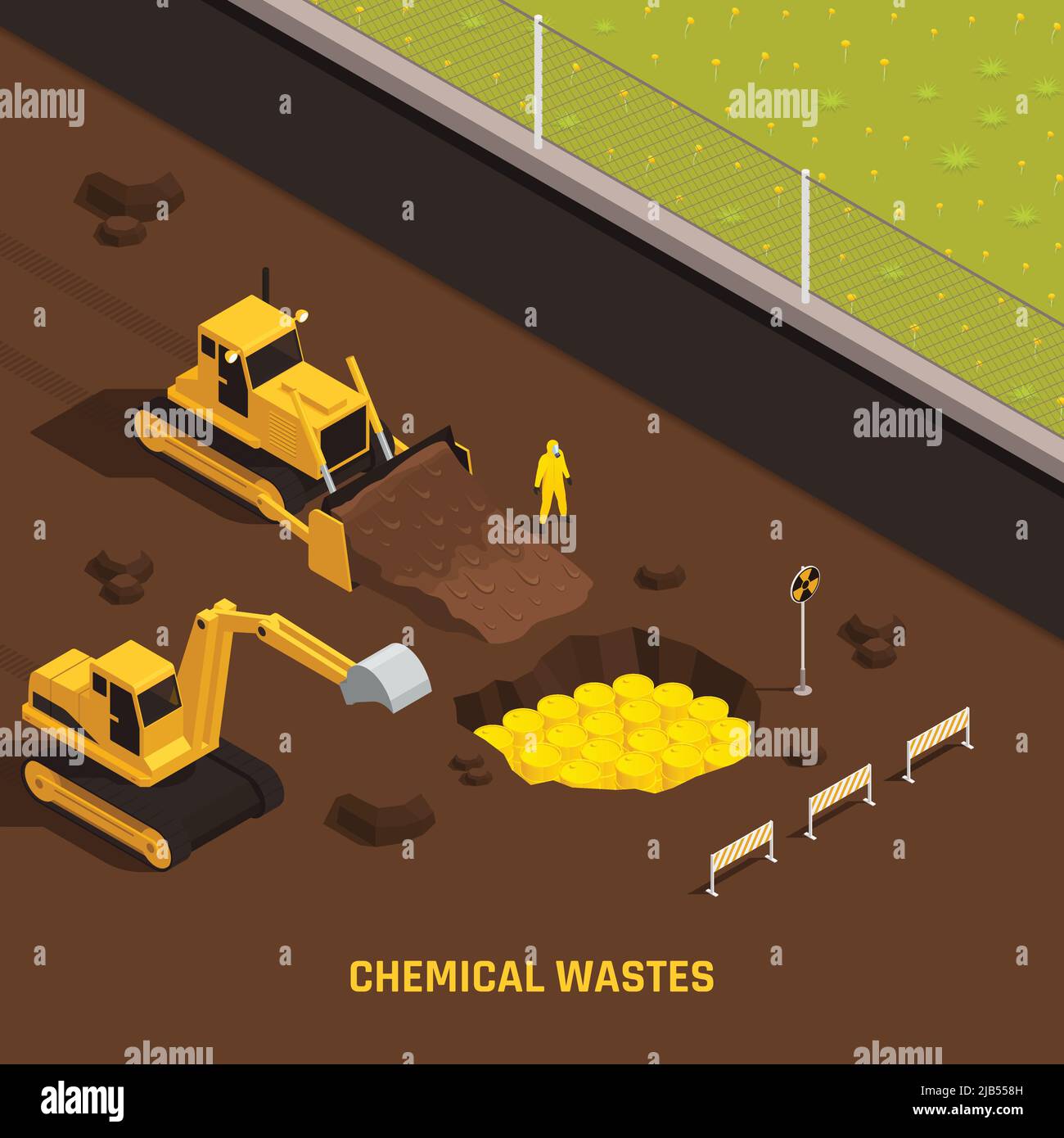 Isometric toxic waste nuclear chemical pollution biohazard composition ...