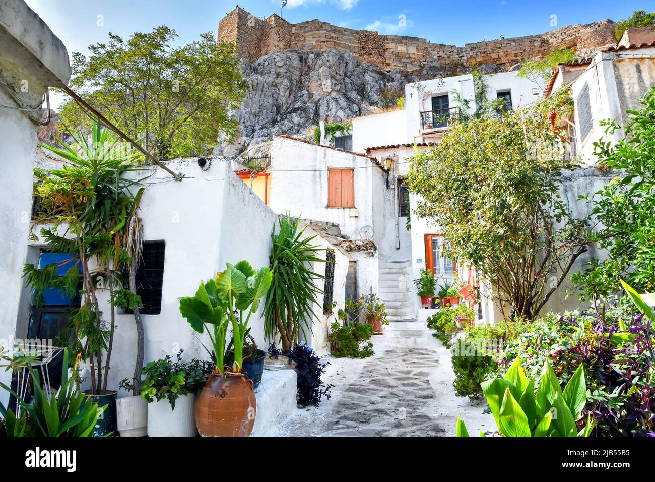 The streets of the ancient district of Athens - Plaka, the narrow old ...