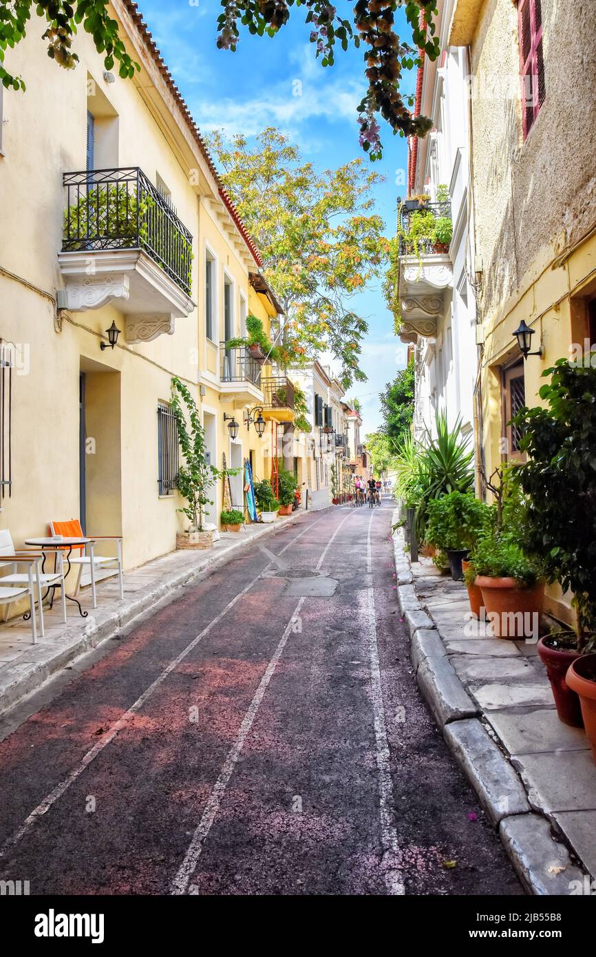 The streets of the ancient district of Athens - Plaka, the narrow old ...