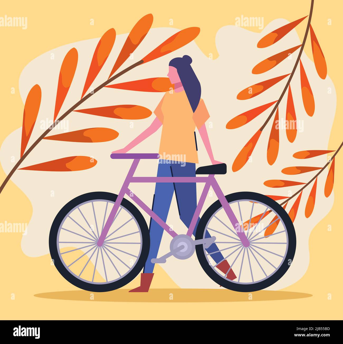 Woman bicycle autumn Stock Vector Images - Alamy