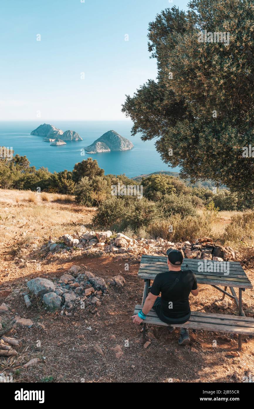 The tourist seating, reaching the path to the lighthouse. View of the ...