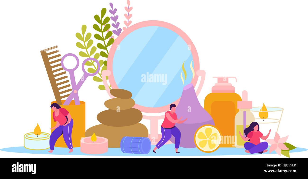 Aromatherapy flat colored composition with set of essential oils ...