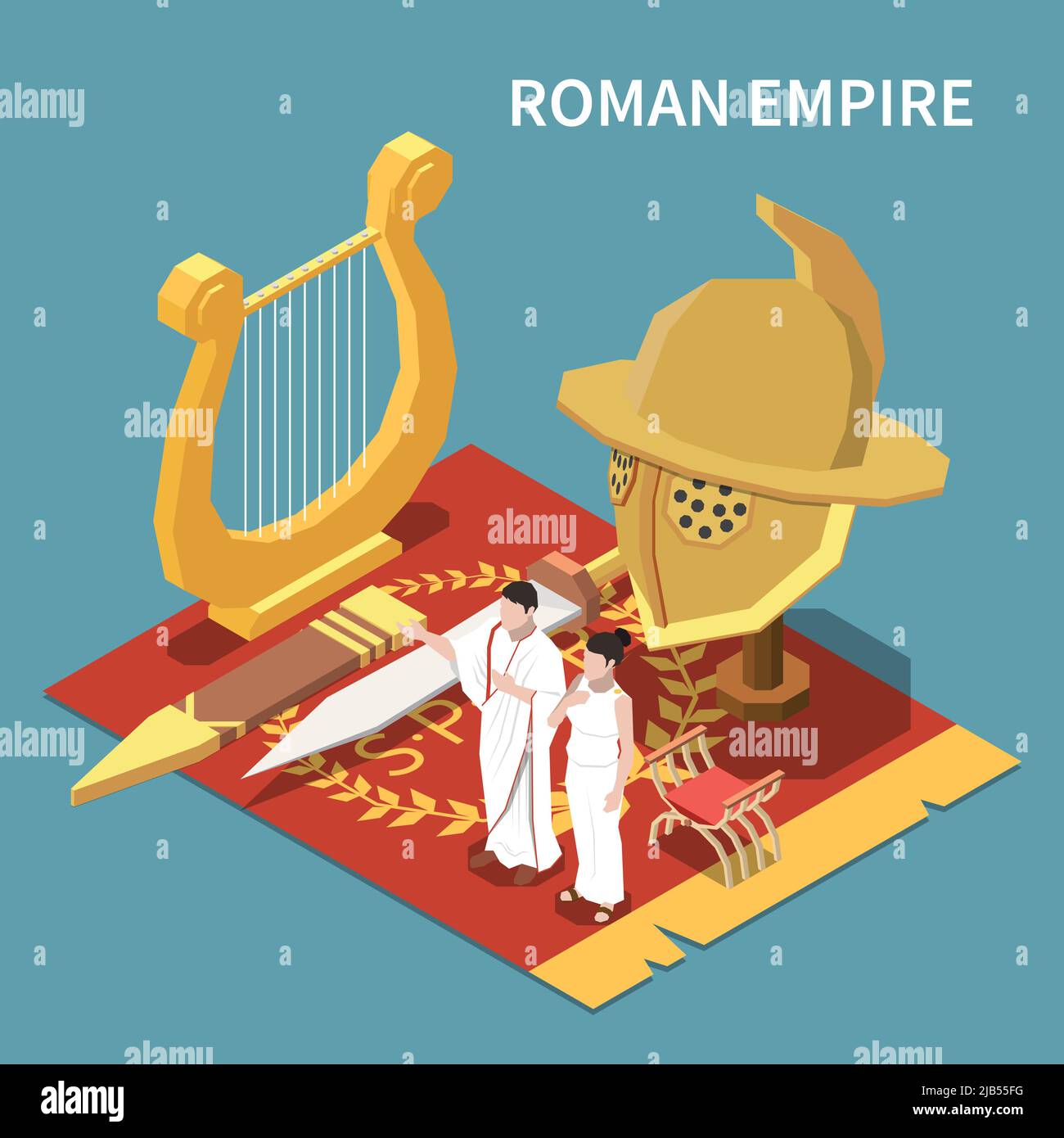 Roman empire isometric concept with civilization and culture symbols ...