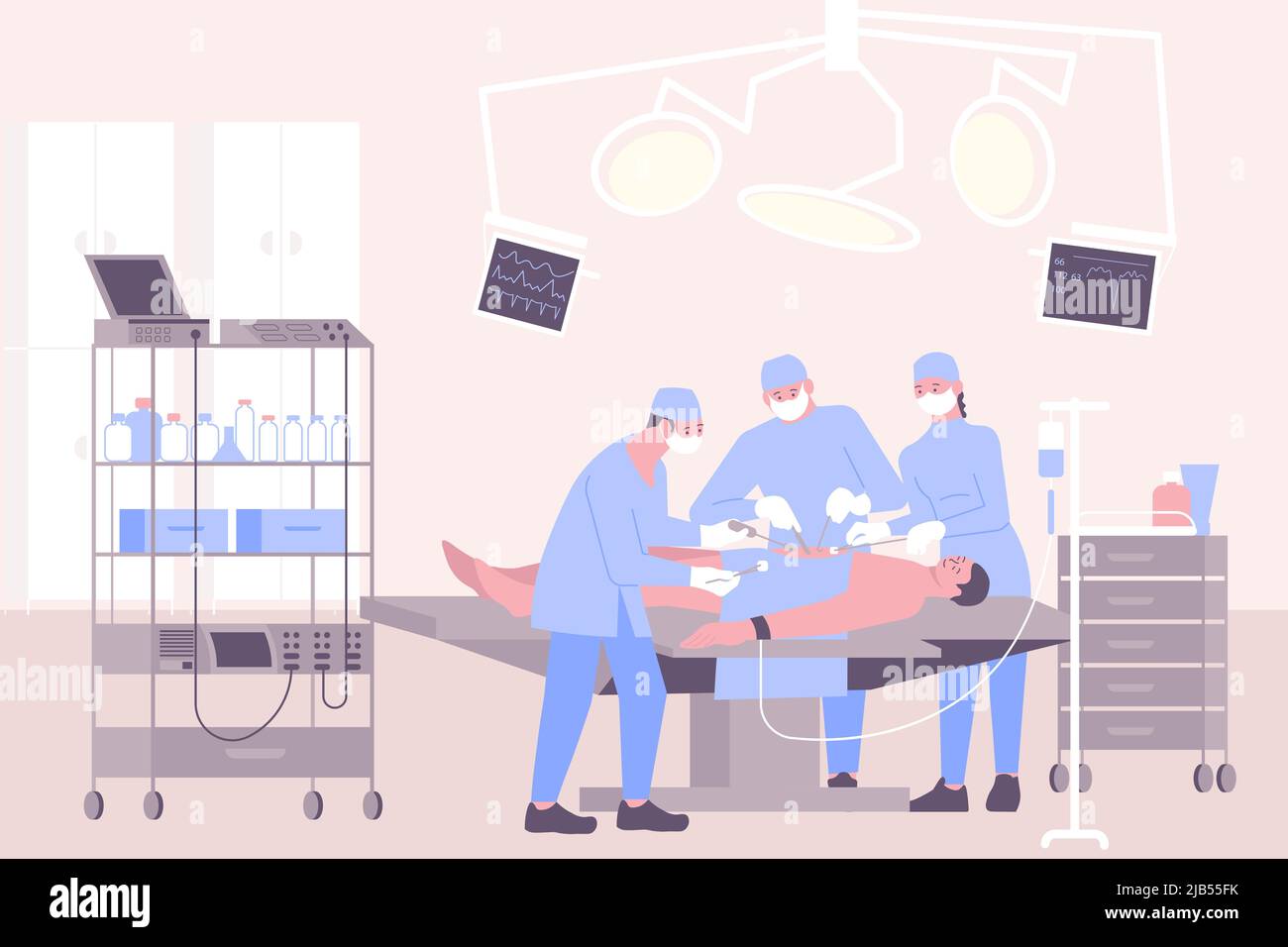 Operation in hospital flat composition with surgery room scenery and ...