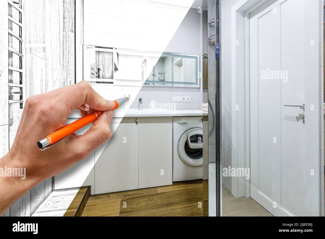 plan illustration and room berfore renovation concept drawing Stock ...