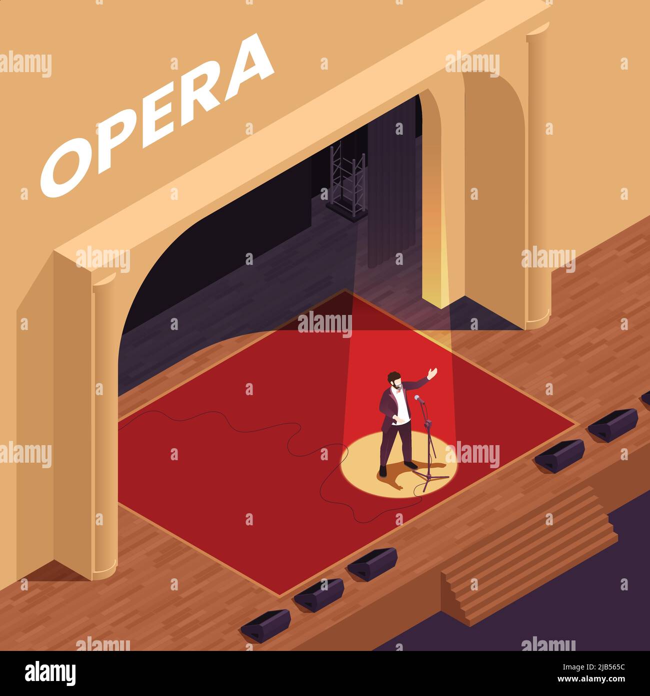 Opera theatre isometric poster with singing performance symbols vector ...