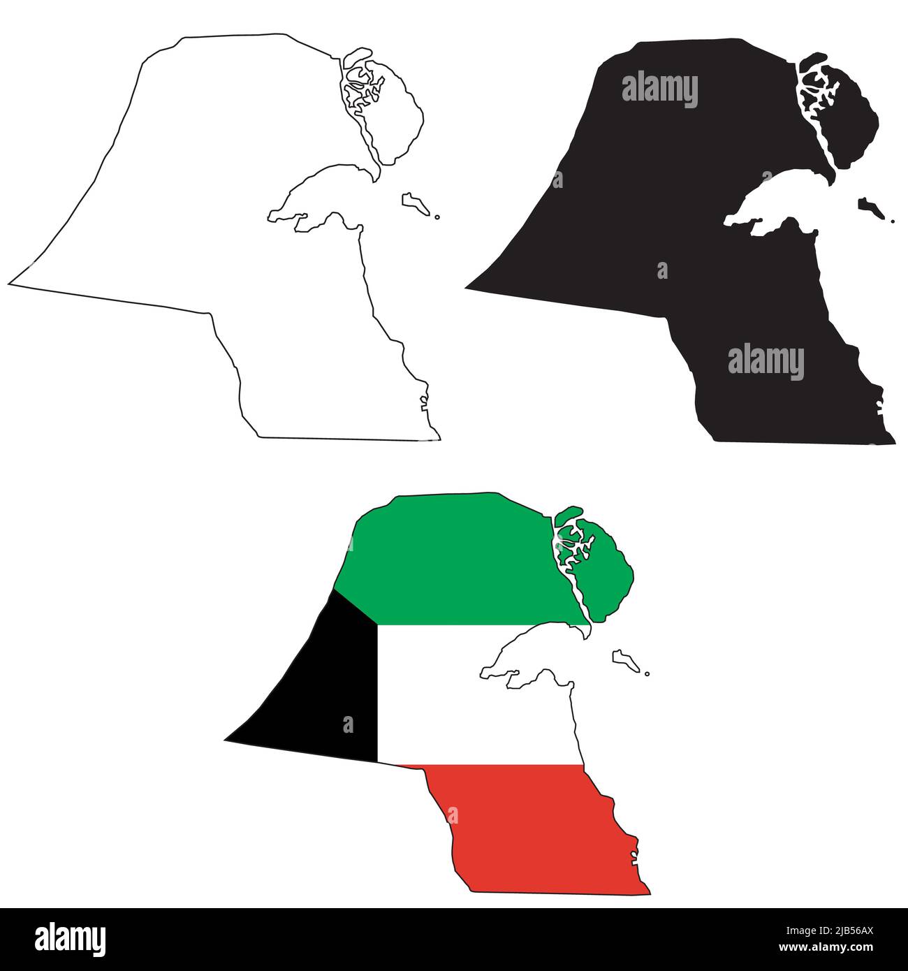 Kuwait flag map on white background. Outline map of Kuwait. Kuwait ...