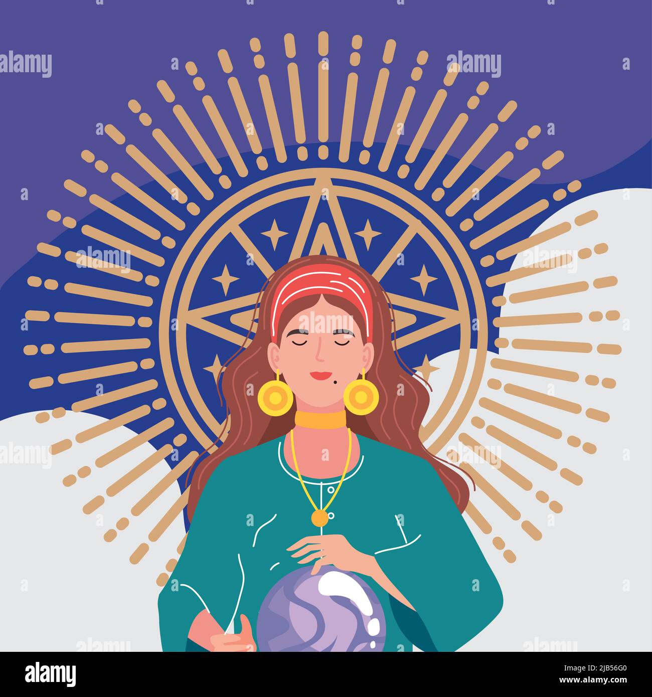 fortune teller with crystal ball and symbol Stock Vector Image & Art ...