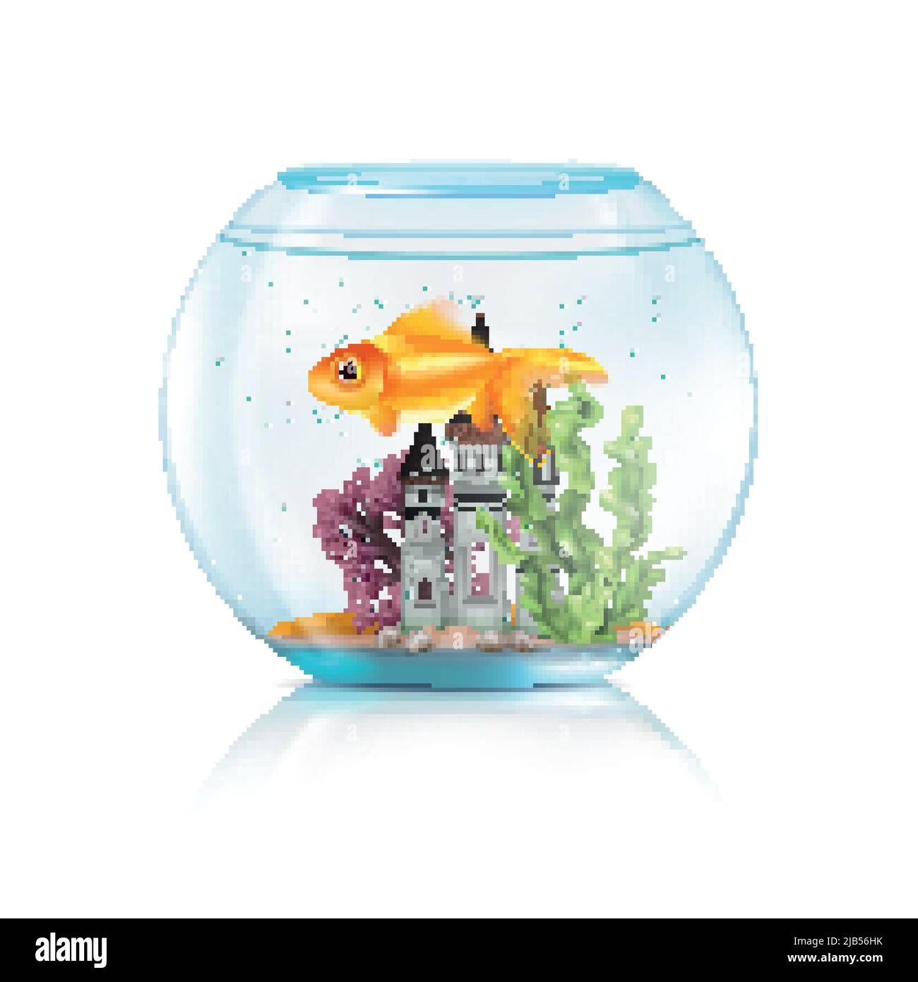 Glass acrylic aquarium round fish bowl with decorative castle aquatic ...