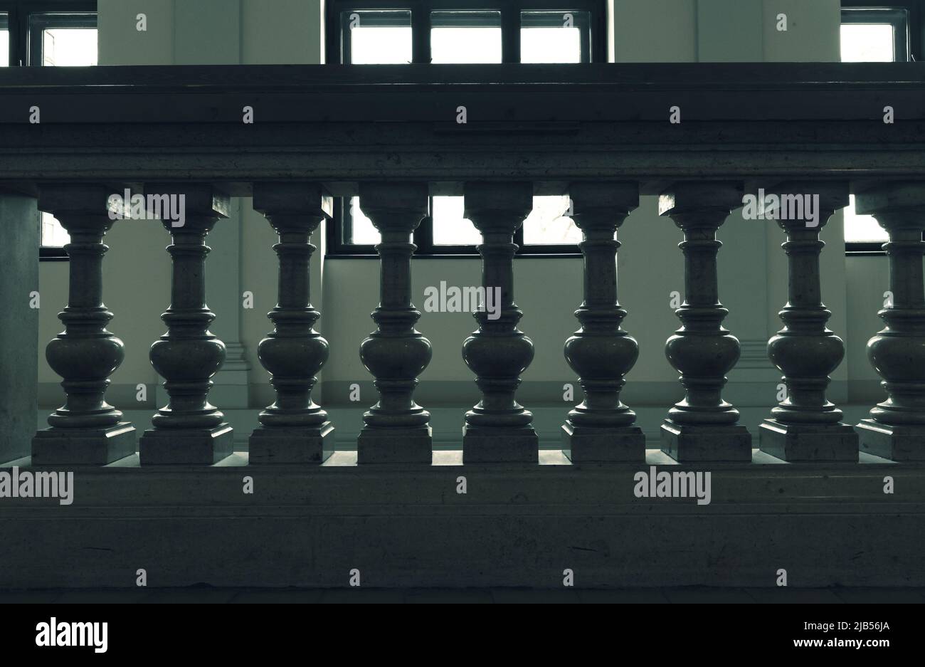 Decorative pillars of the marble fence in the large hall Stock Photo ...