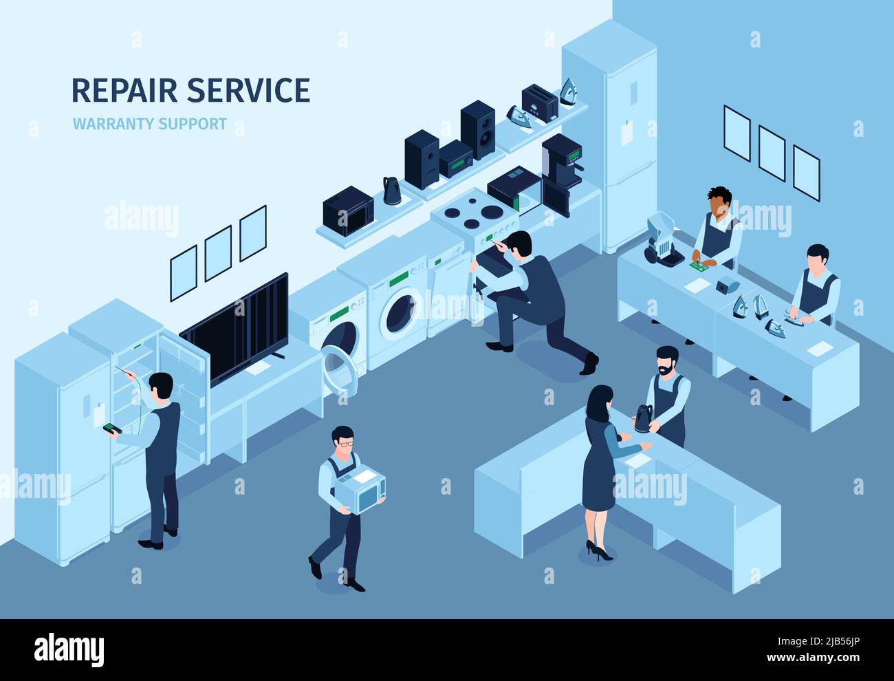 Repair service background with maintenance symbols isometric vector ...