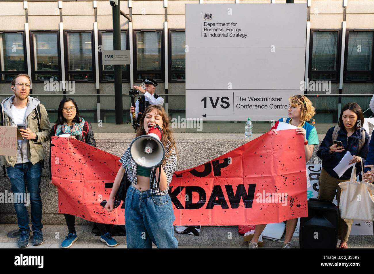 London, UK. 2 June 2022. Fossil Free London protest outside BEIS ...