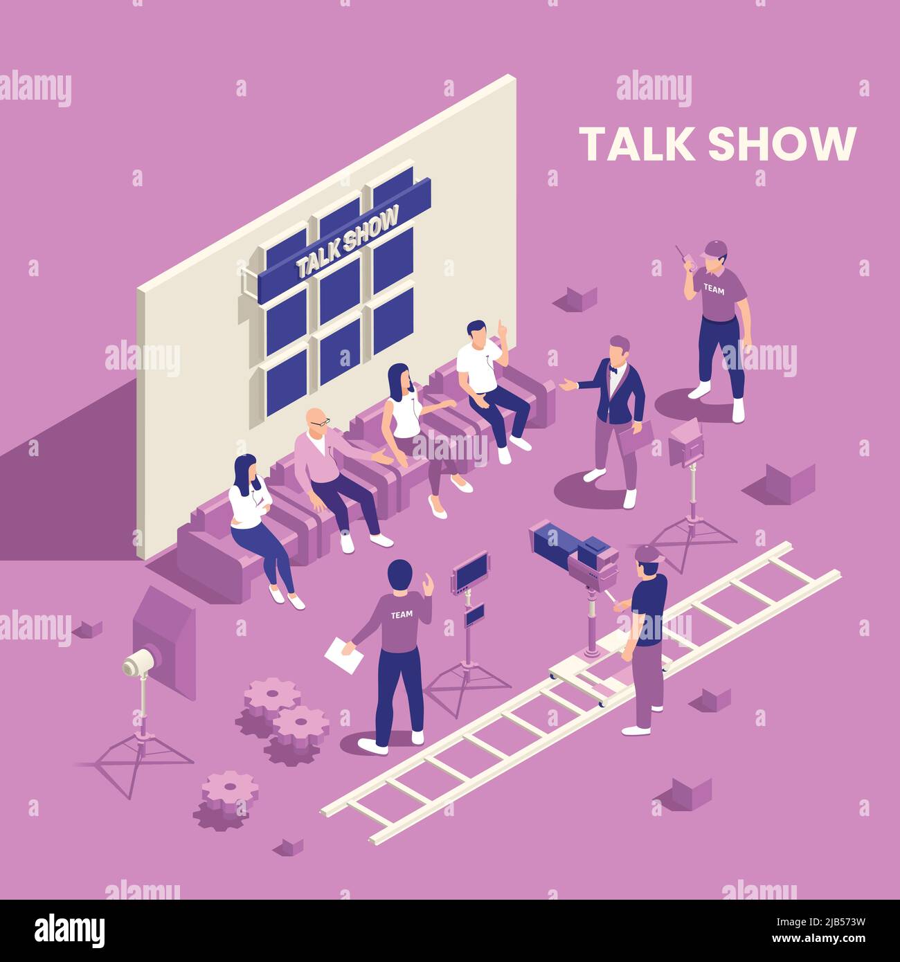 TV show isometric poster with talk show symbols vector illustration ...