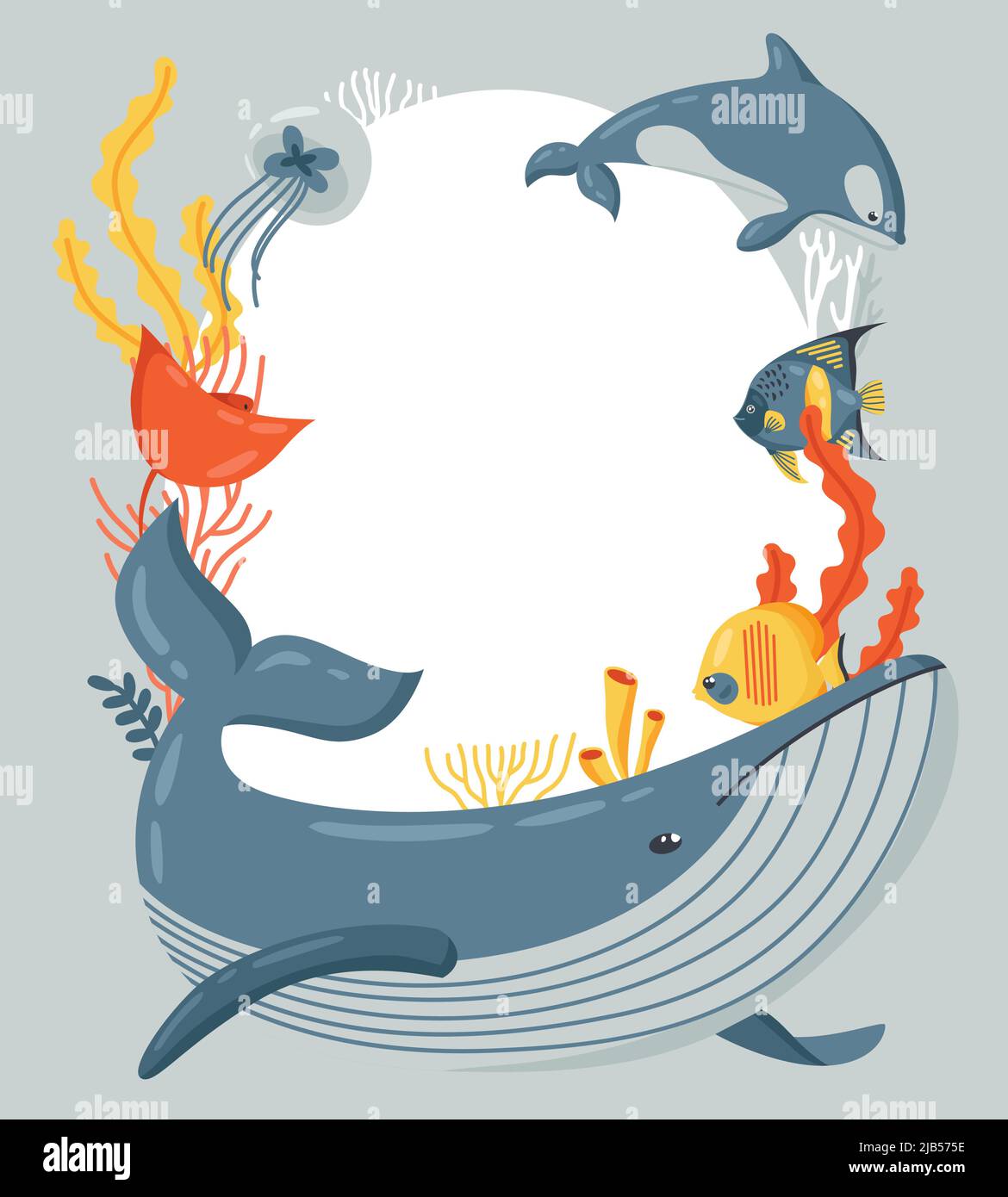 Frame for world ocean day poster colored sea animals in a circle on ...