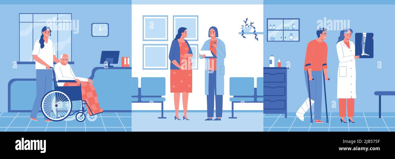 Hospital design concept with set of three square compositions with ...