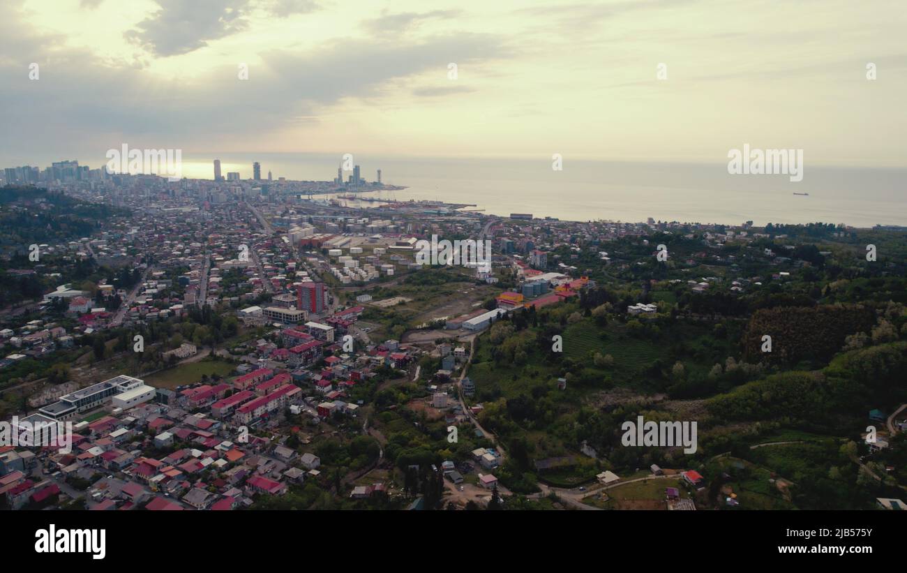 ascending view of Batumi sea port and Black Sea. High quality photo ...