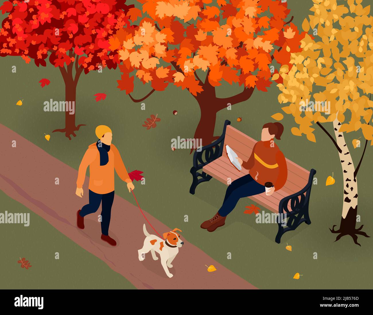 Autumn fall outdoor activities isometric composition with sitting ...