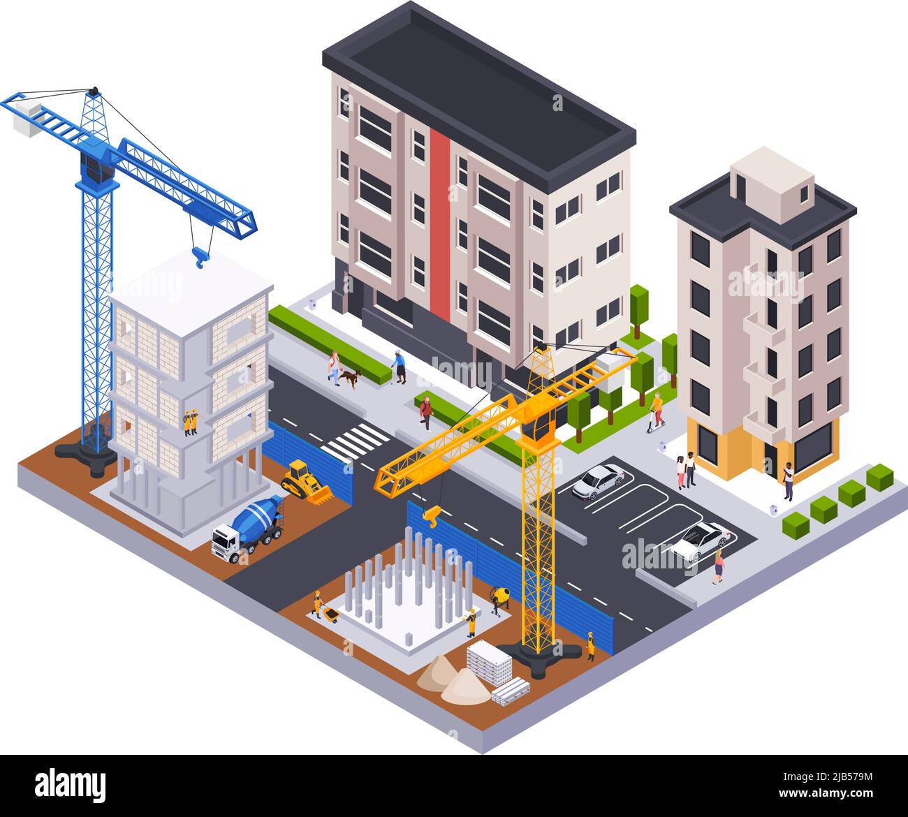 Construction isometric concept with building industry symbols vector illustration Stock Vector ...