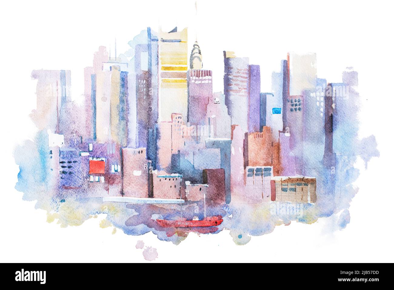 watercolor drawing of New York cityscape, USA. Manhattan aquarelle ...