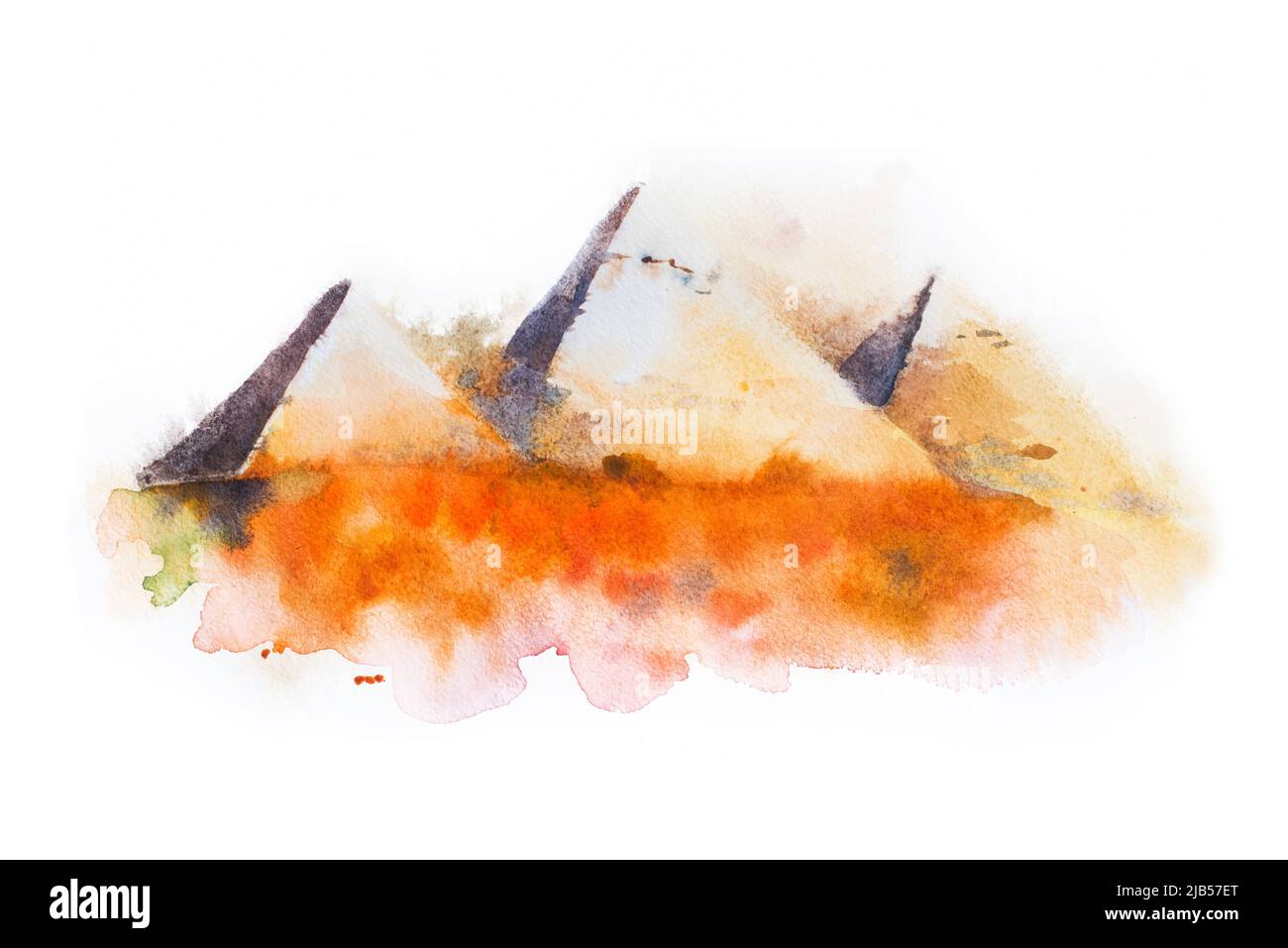 watercolor drawing of Giza Pyramids, Queens Pyramids in Egypt Stock ...