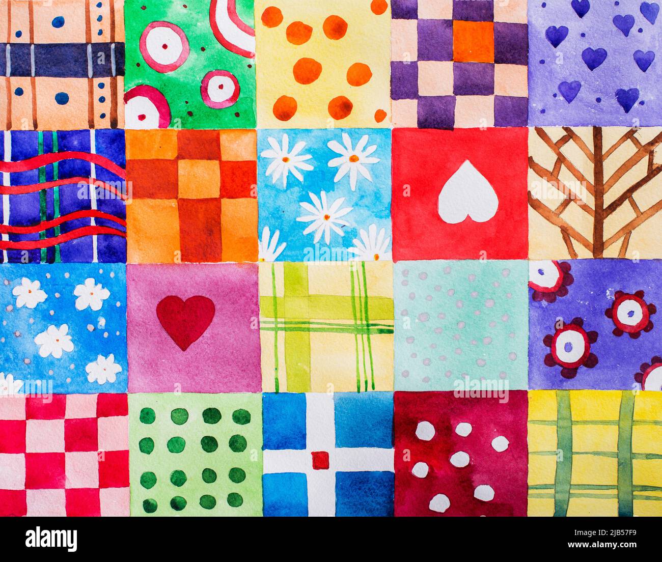 set of colorful prints patterns watercolor drawing Stock Photo - Alamy