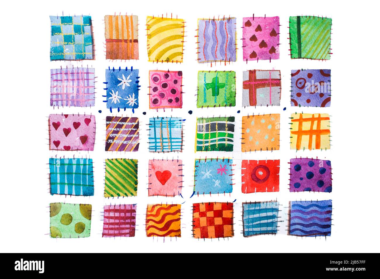set of colorful prints patterns watercolor drawing Stock Photo - Alamy