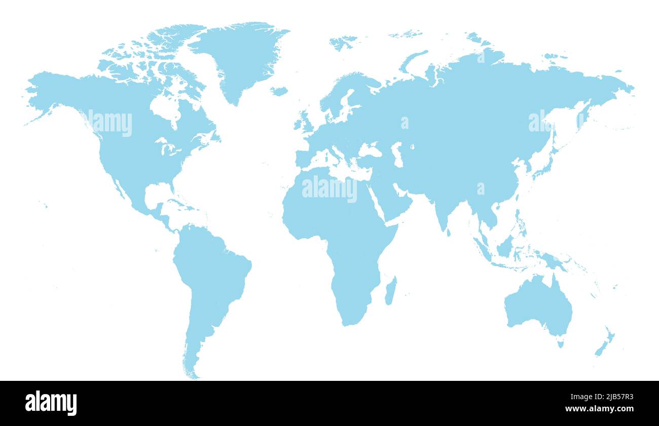 World map light blue color, flat design Stock Photo - Alamy
