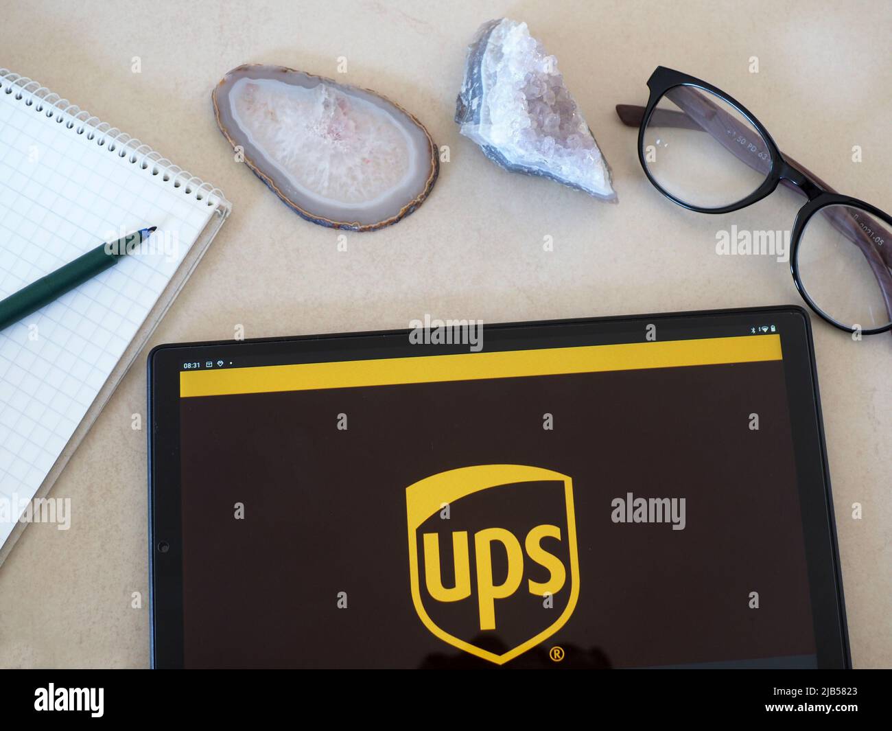 In this photo illustration UPS (United Parcel Service) logo seen ...