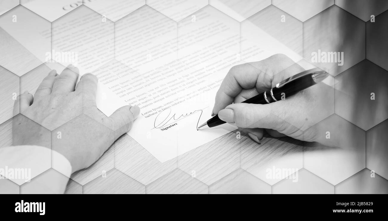 Signing document Black and White Stock Photos & Images - Alamy