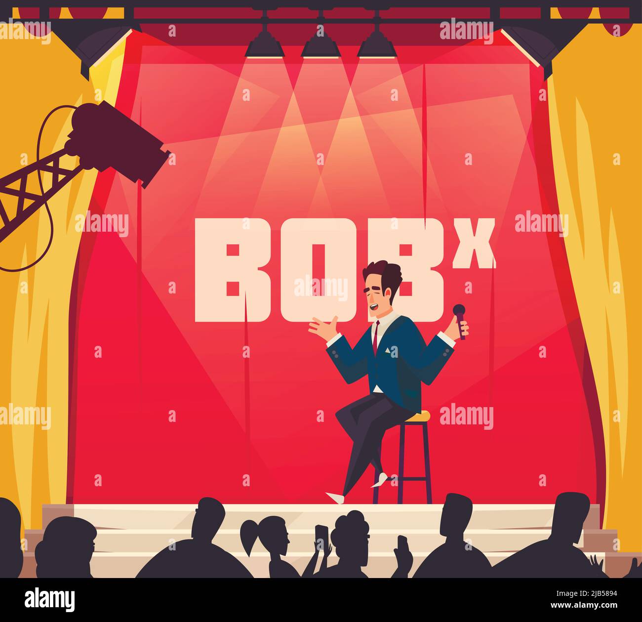 Conference hall background with show presentation symbols flat vector ...