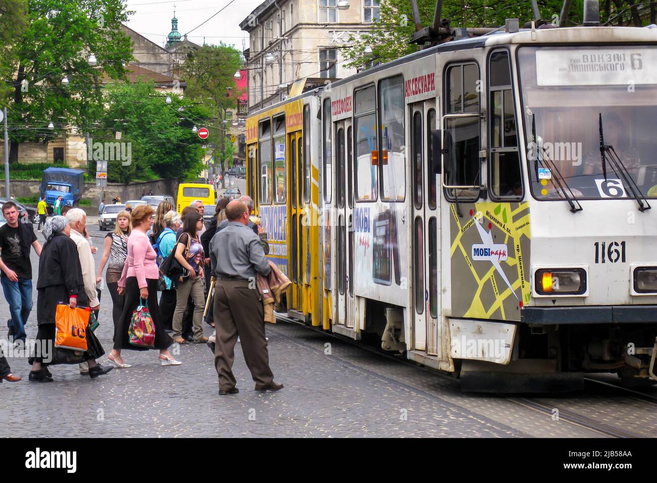 Electric tram in city centre, Lviv, Ukraine Stock Photo - Alamy